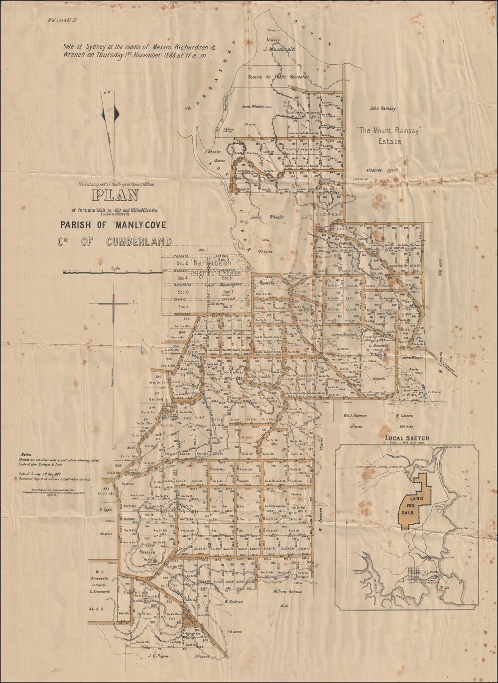 Parish of Manly Cove, Crown land sale, 234 portions, Manly, 1888 ...