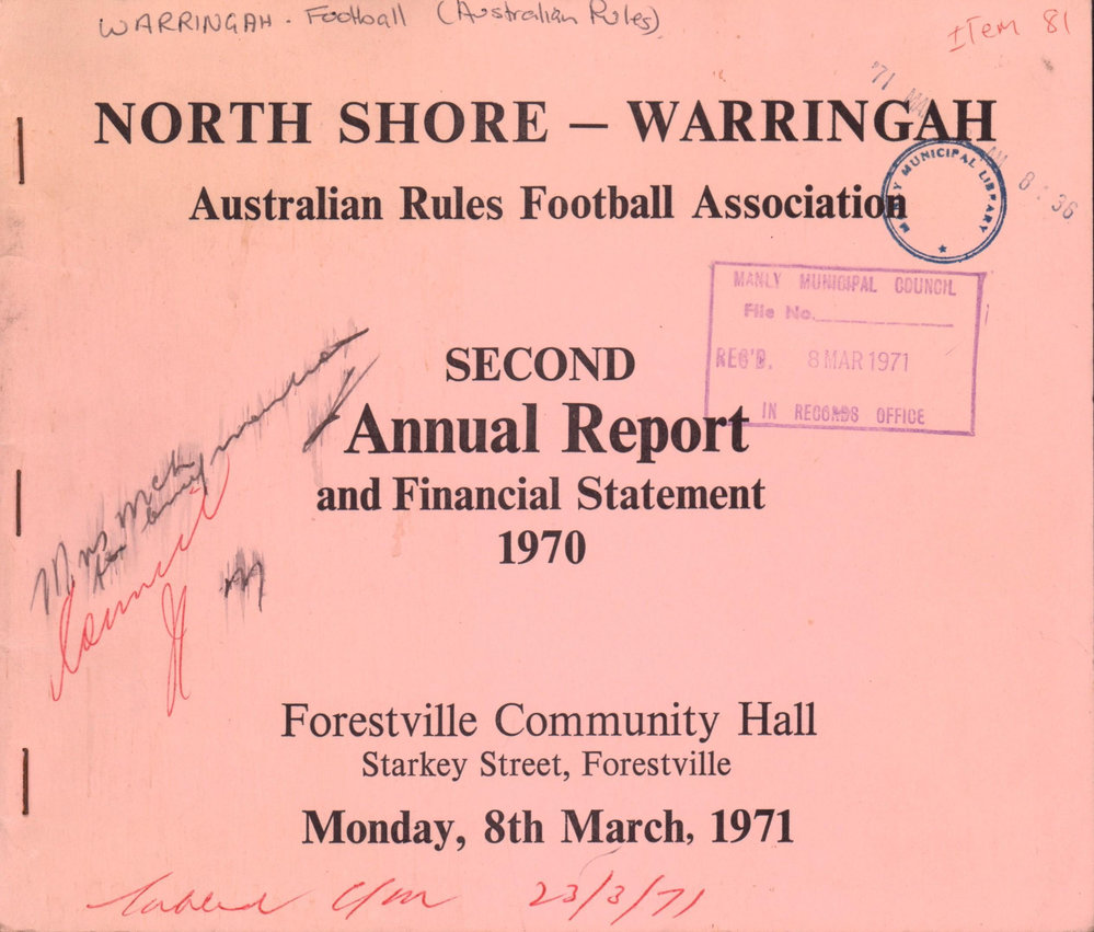 North Shore Warringah Australian Rules Football Association Annual